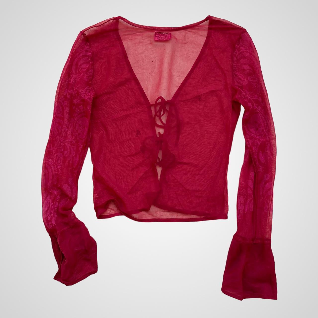 MESH CARDIGAN ☆ Long sleeve top in sheer red... - Depop