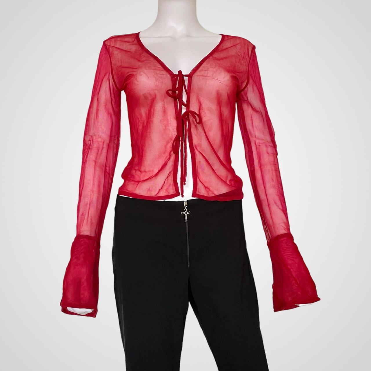MESH CARDIGAN ☆ Long sleeve top in sheer red... - Depop