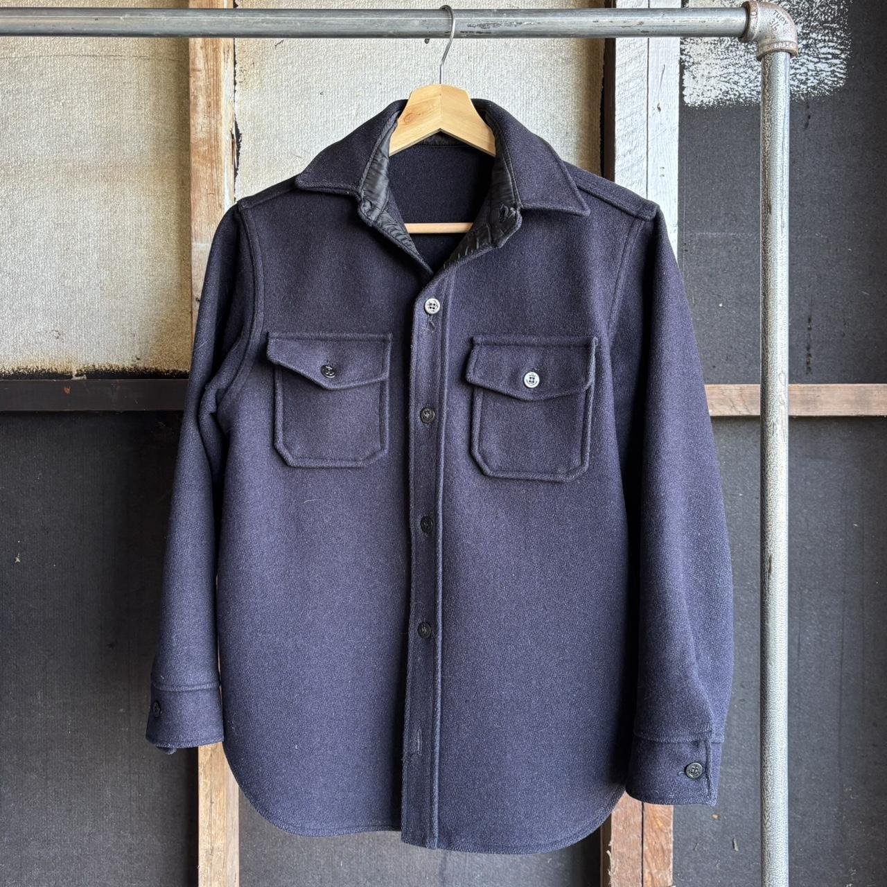 Vintage CPO wool shirt 1970s navy outerwear jacket... | Depop