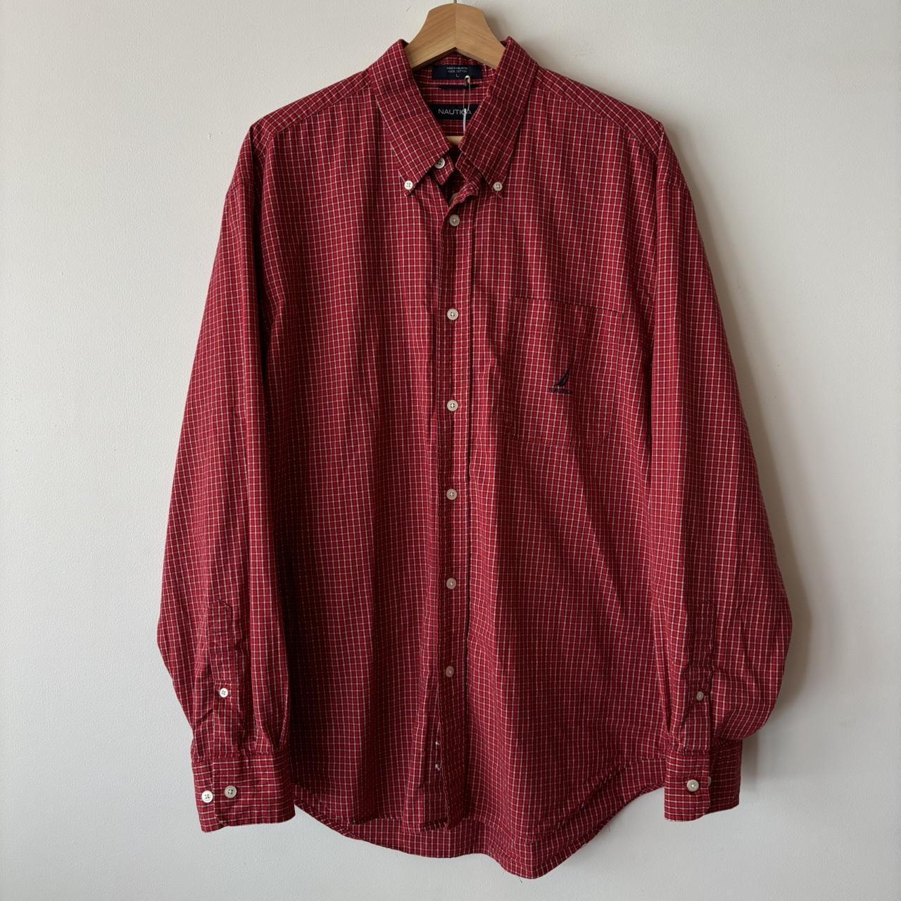 Vintage red plaid button up shirt 1990s Nautica... | Depop