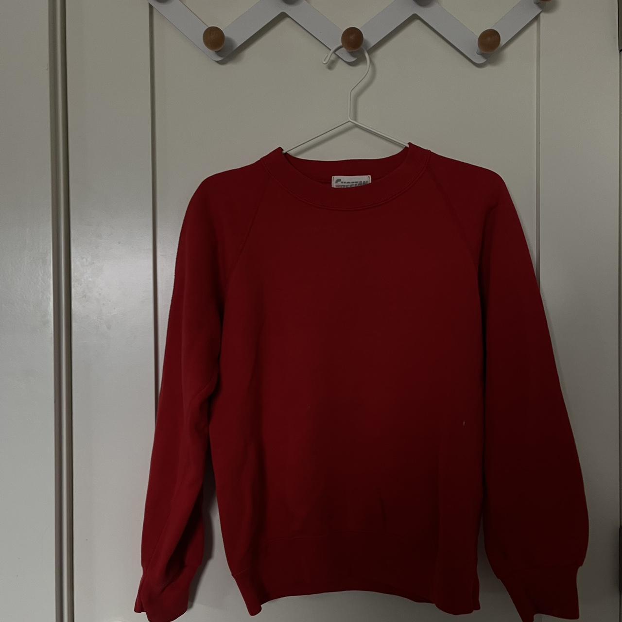 vintage cherry red pullover size small 50% cotton,... - Depop
