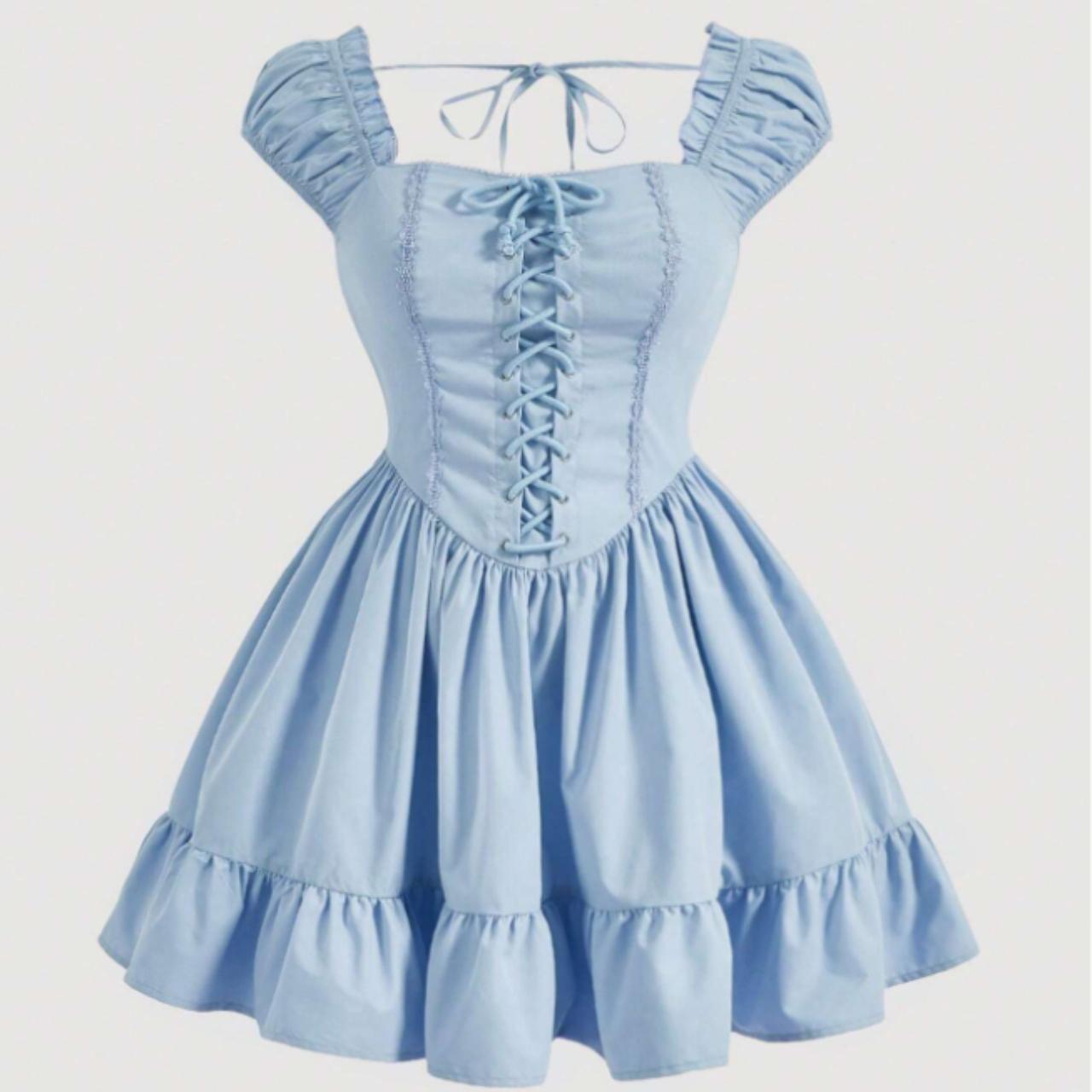 Blue Ruffle Dress From Shein, Never worn size... - Depop