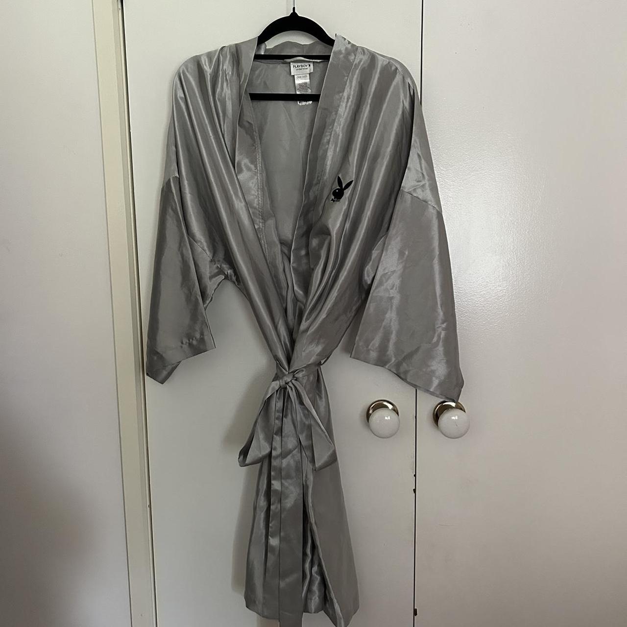 Silver Playboy Robe Small hole and pull as... - Depop