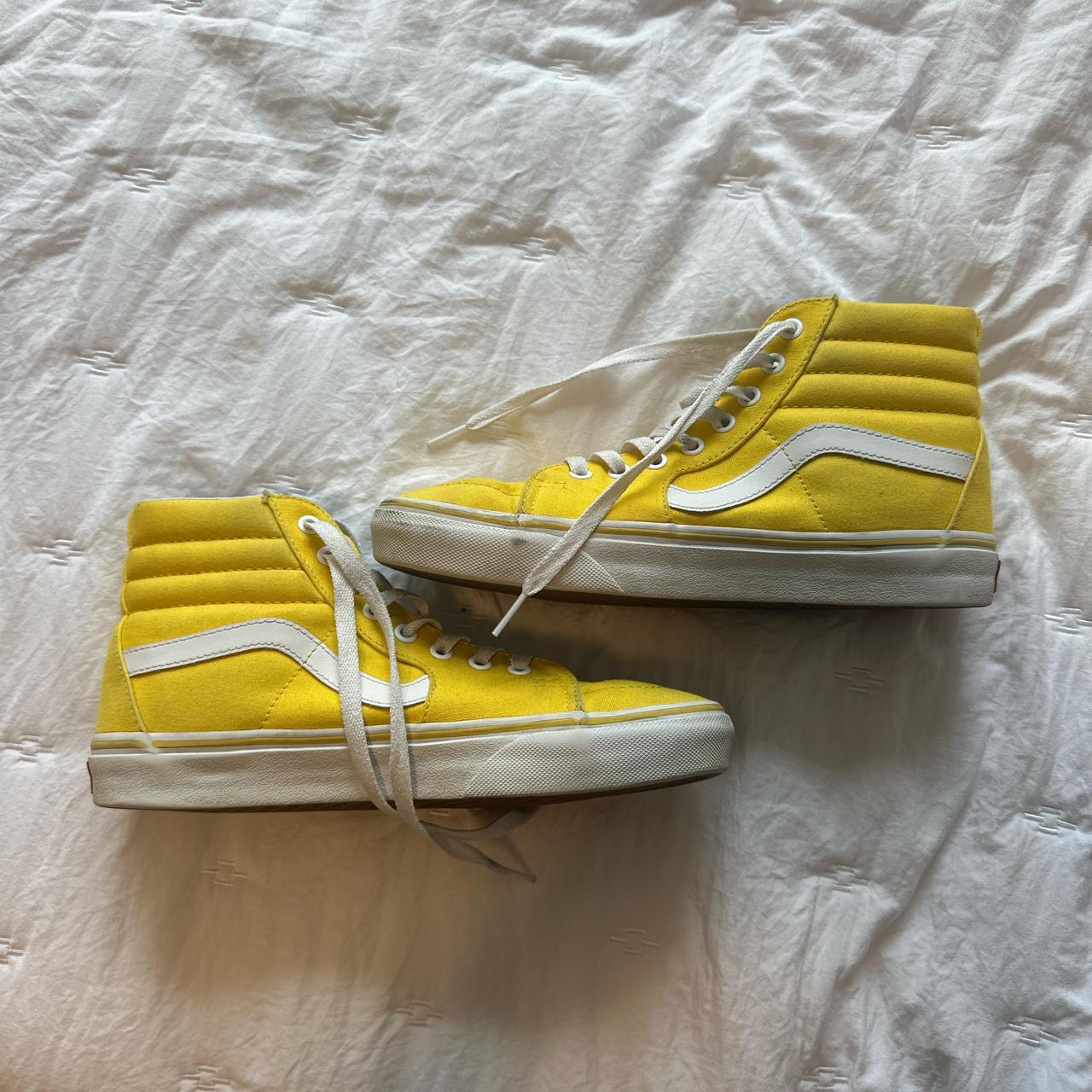 vans yellow high tops men size 7.5 some scuffs but... - Depop