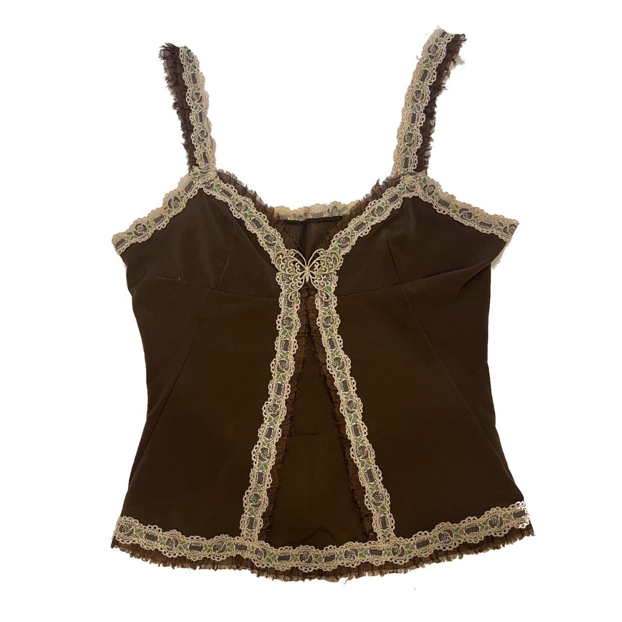 Vintage 90s Anna sui lace trim butterfly brown... - Depop