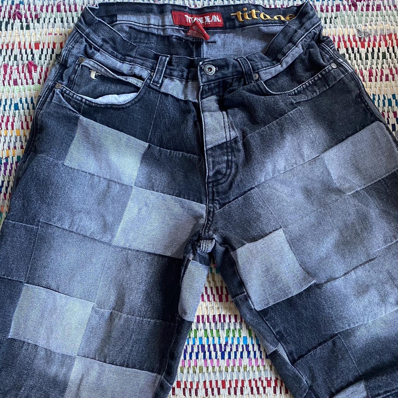 Titane patchwork jorts Grey/black Size 32 waist... - Depop