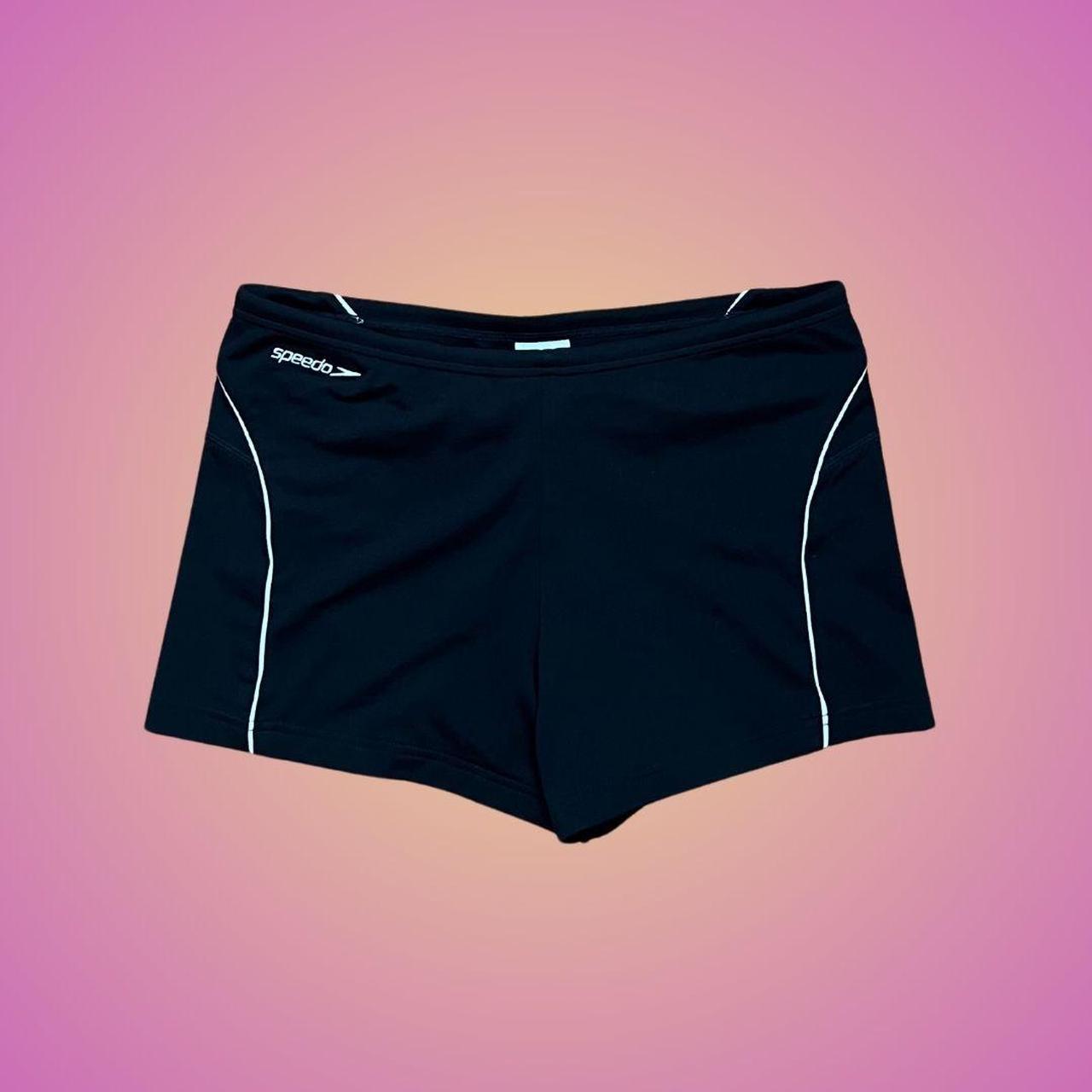 black n white speedo mini shorts size 16 kids -... - Depop