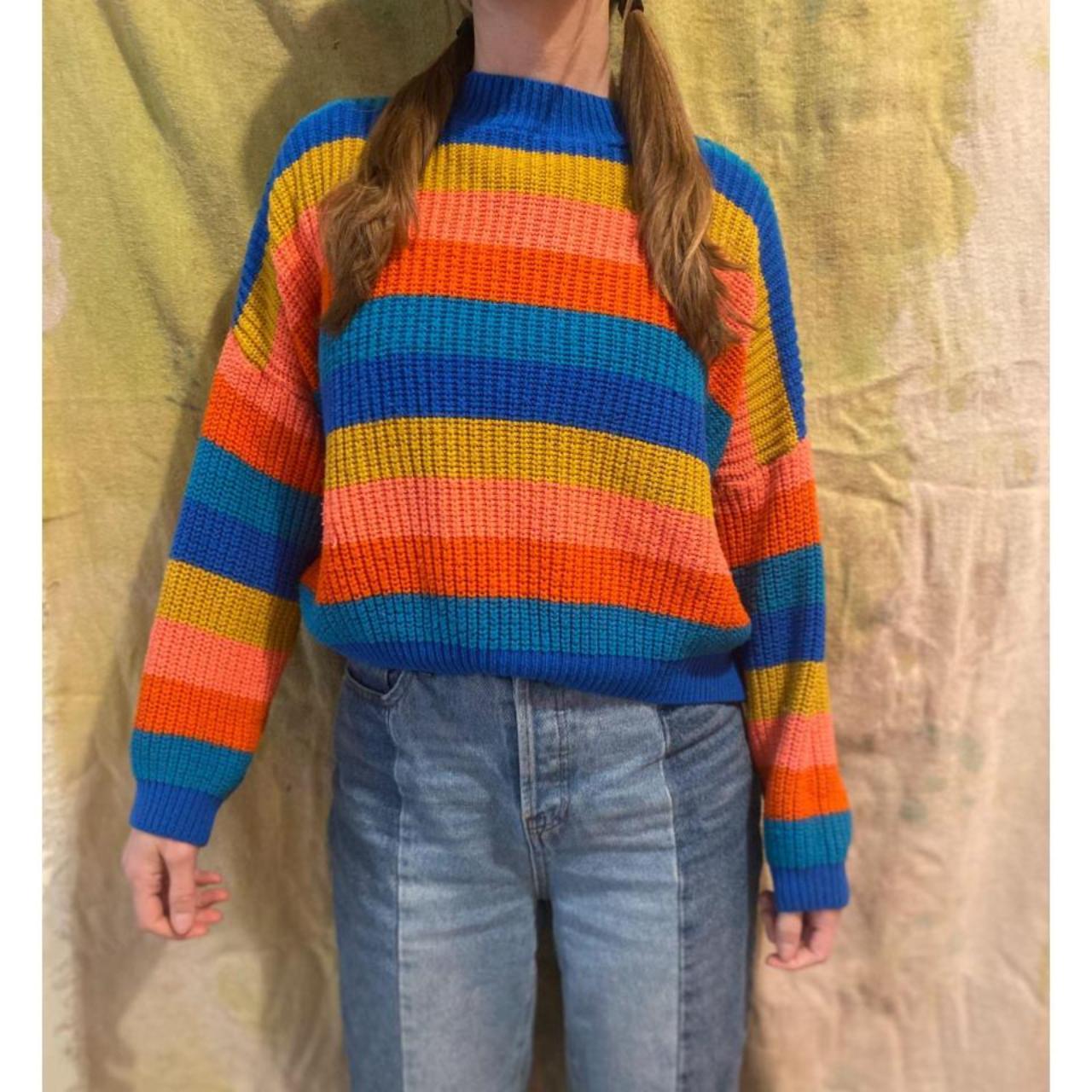 Missguided brand rainbow stripe sweater Size UK4... - Depop