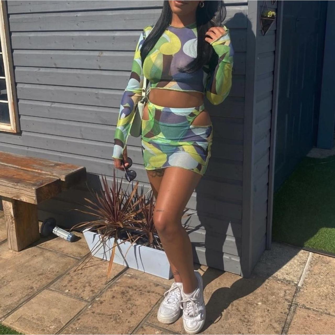 Plt green and yellow rave co ord Size S/8- worn once - Depop