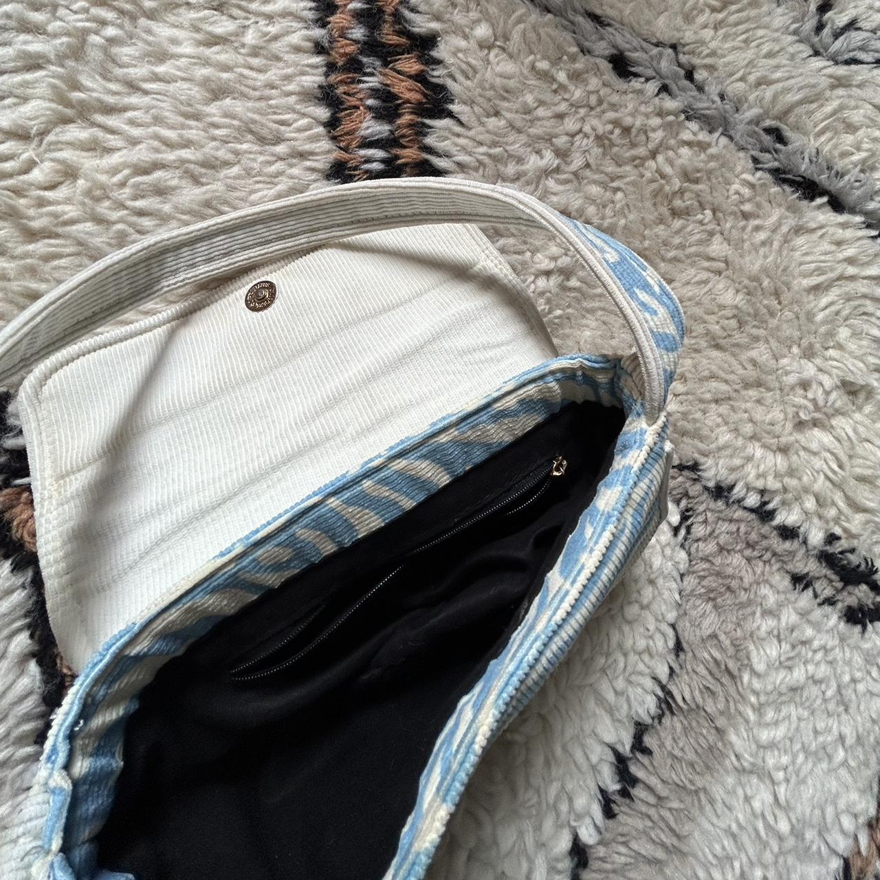 Light blue zebra print shoulder bag in corduroy 🤍... - Depop