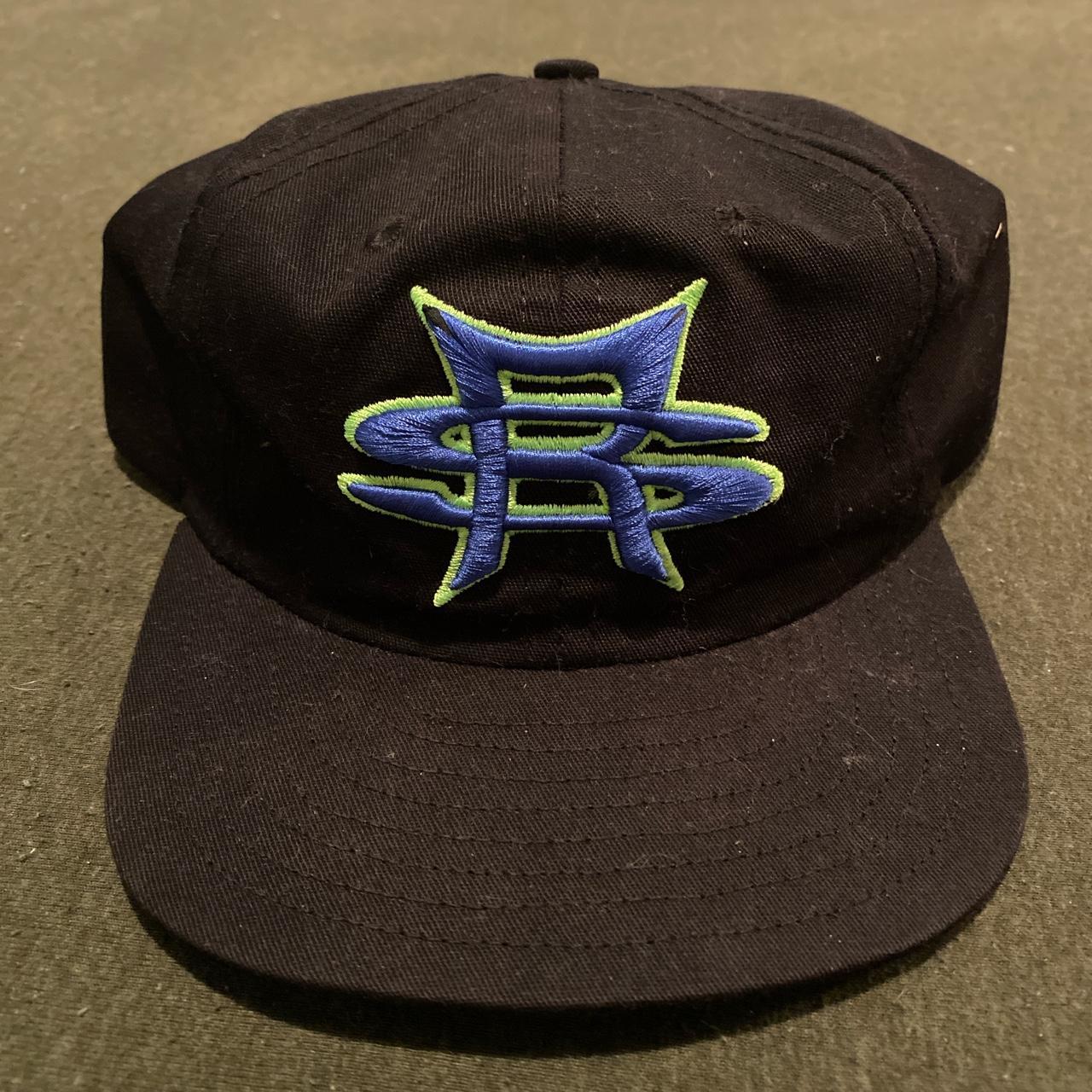 Stray Rats snap back hat royal blue and neon green... - Depop