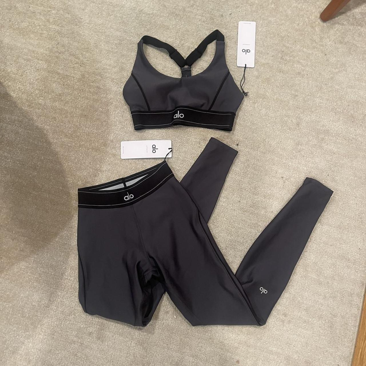 alo yoga set airlift high waist suit up leggings in... - Depop