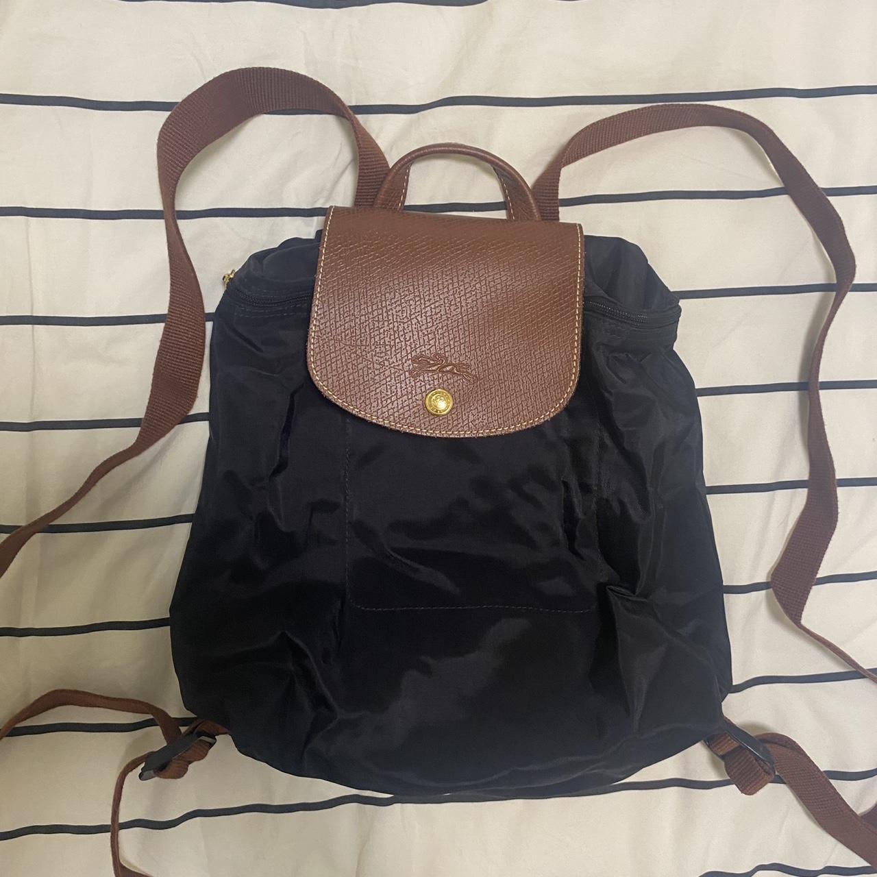 Brown and black Longchamp backpack #backpack - Depop