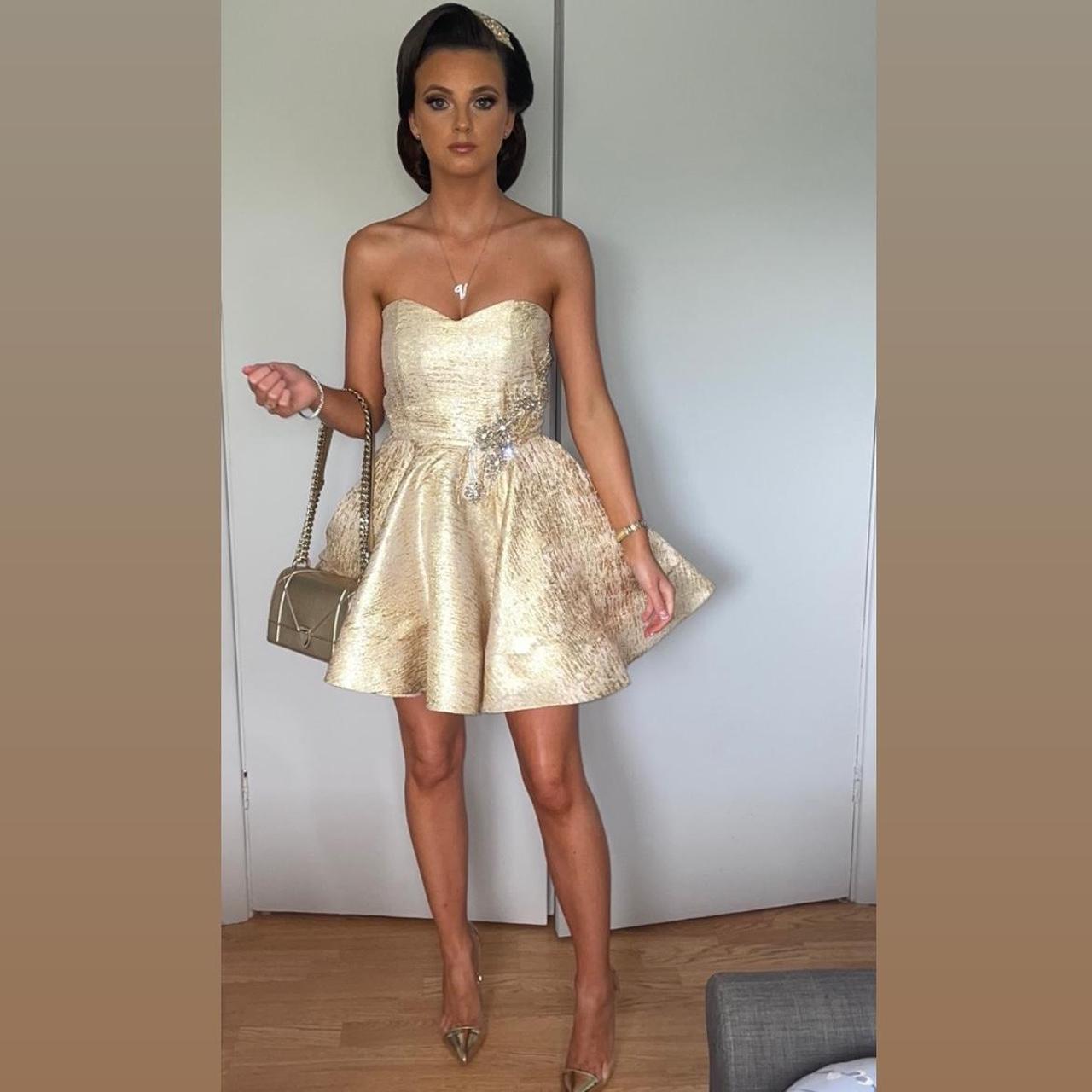 Mark melia gold dress and headband size 4/6 worn... - Depop