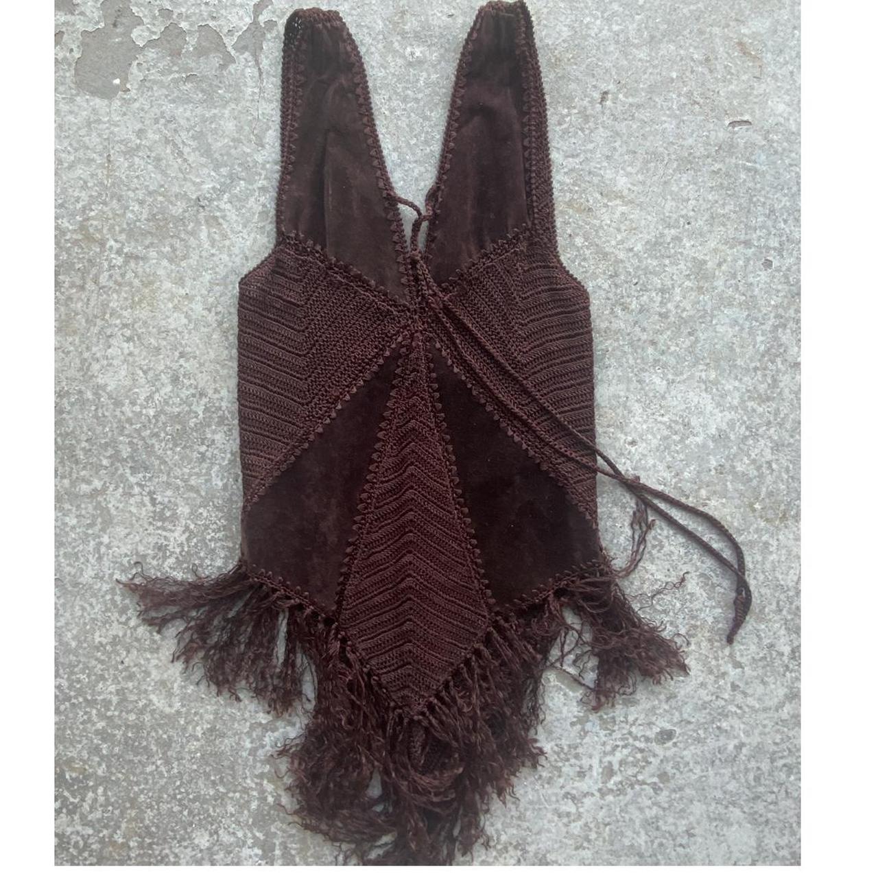Vintage knit/fringe + velvet tank top, size small... - Depop