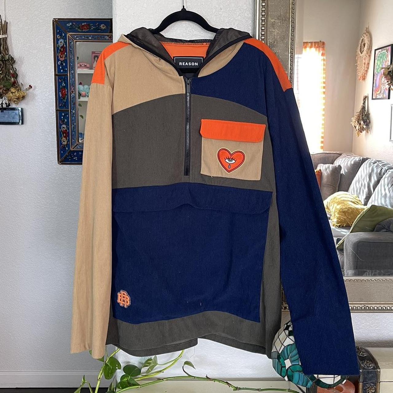 REASON men’s cargo hoodie with heart embroidered... - Depop