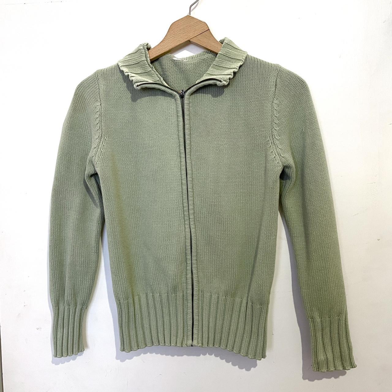Sage Green zip up knit jumper Fit sizes... - Depop