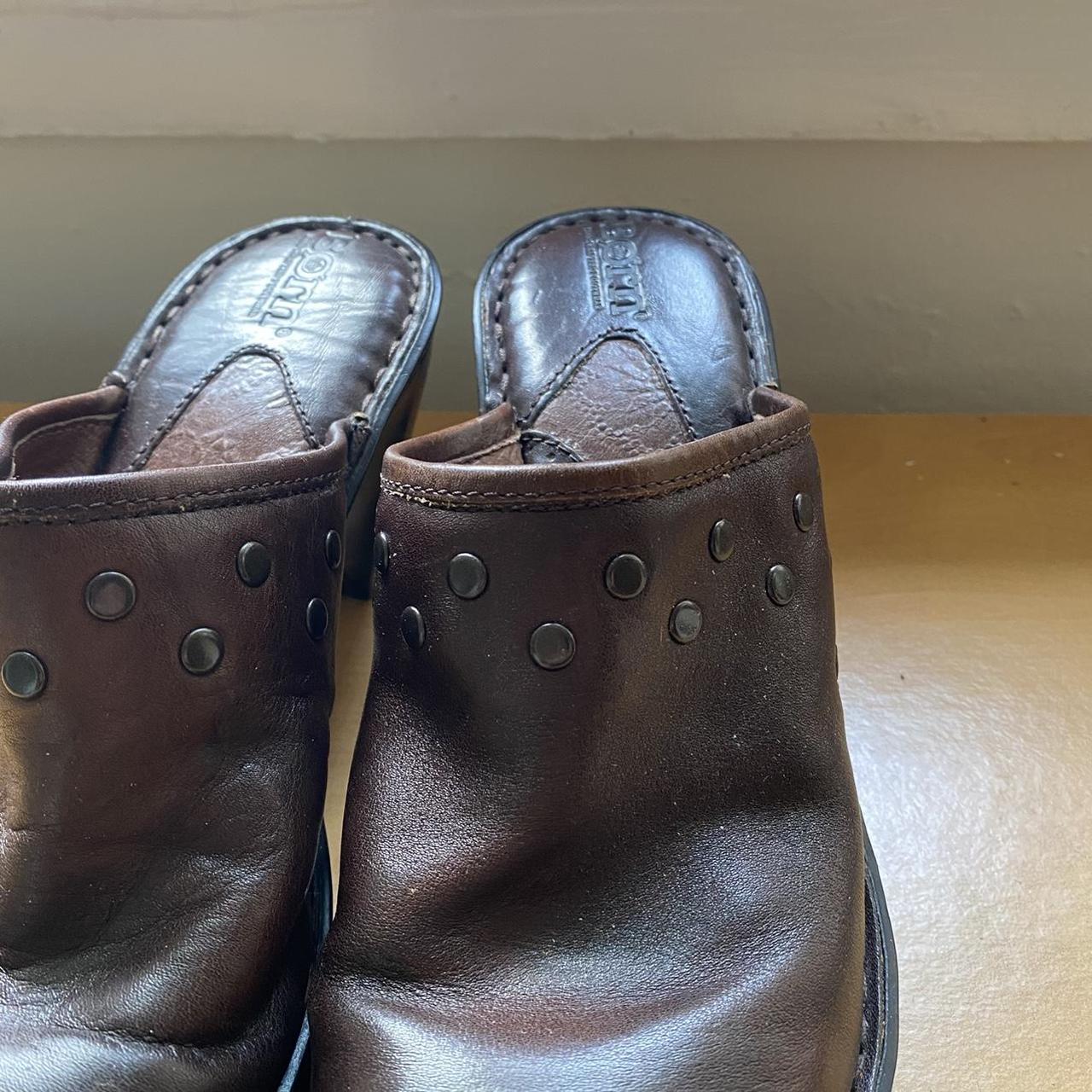 Brown vintage clogs with metal embellishments. Brand... - Depop