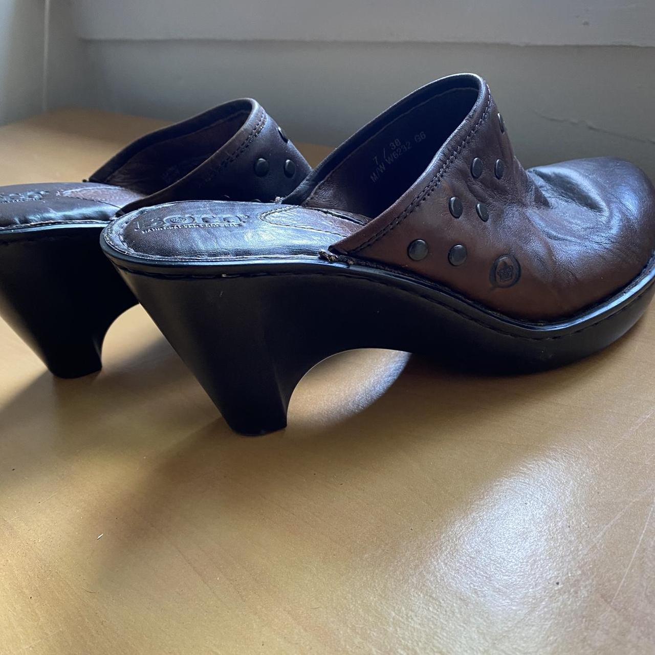 Brown vintage clogs with metal embellishments. Brand... - Depop