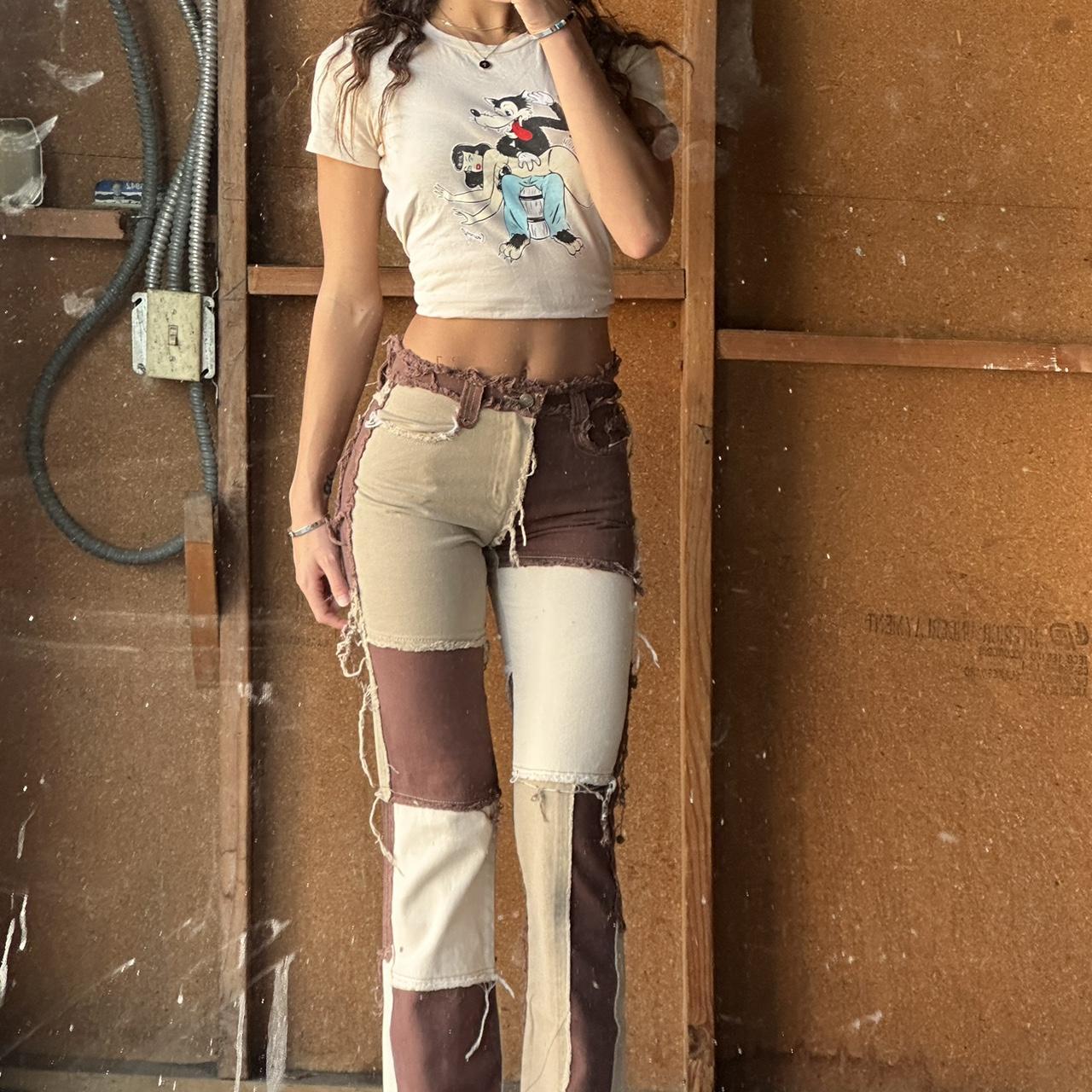 Brown palette color block pants, size 24 - Depop