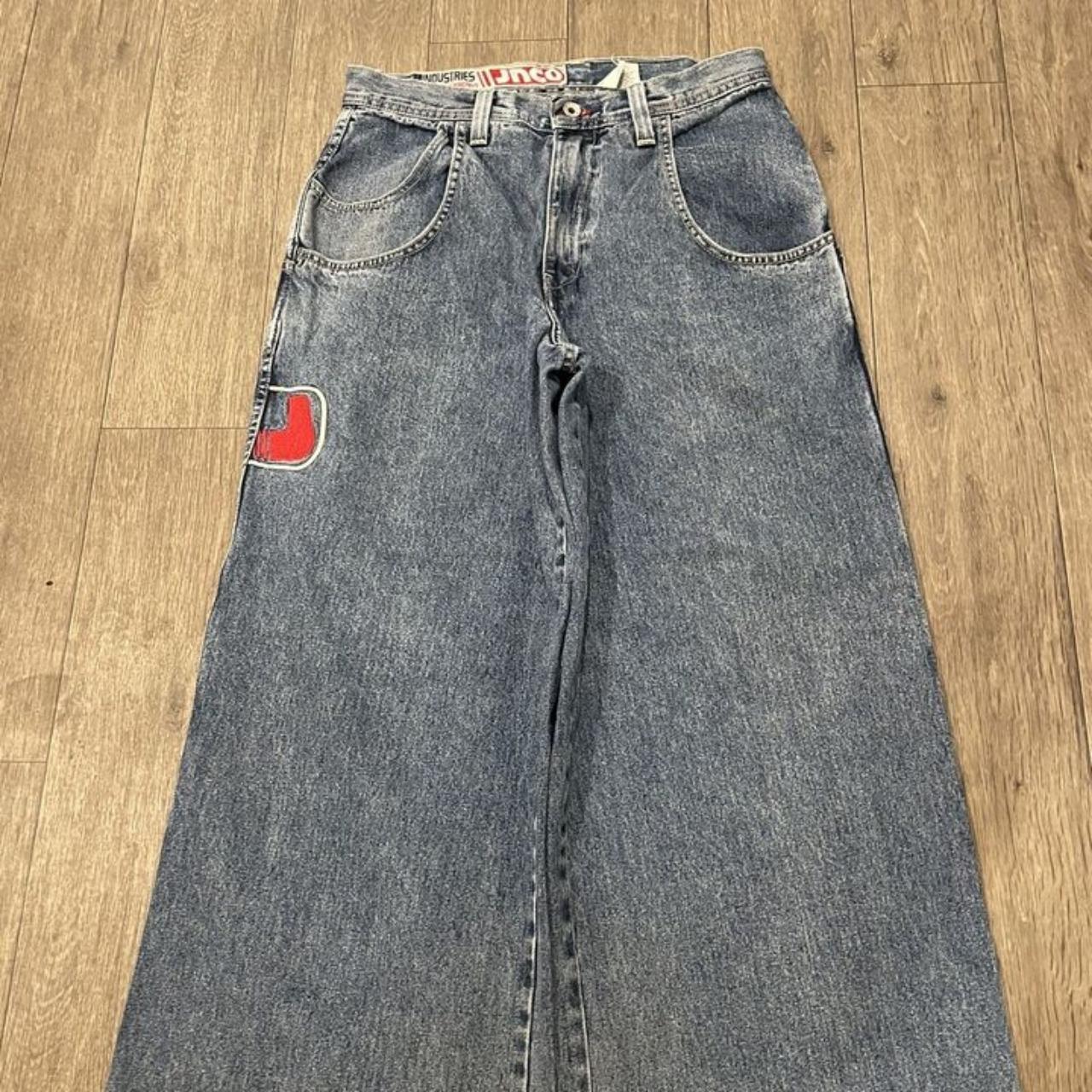 JNCO Jeans USA Mens Sz 33W x 32L Embroidered Wide... - Depop