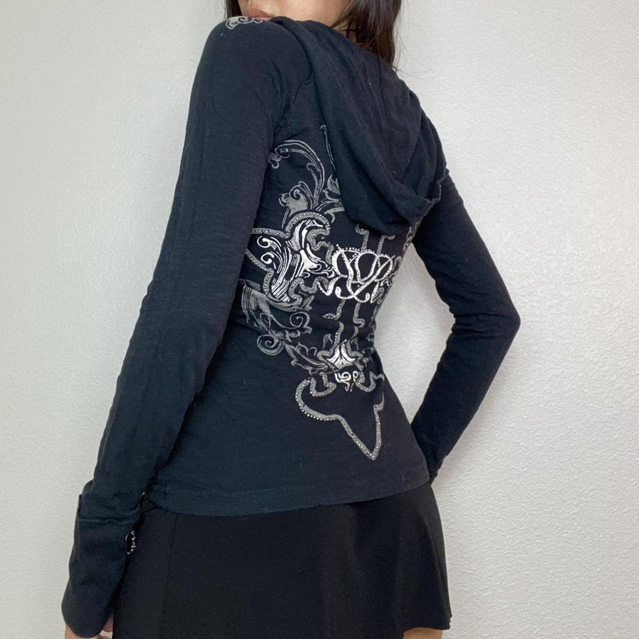 Y2K GOTHIC PUNK HOODED LONGSLEEVE #y2k #longsleeve... - Depop