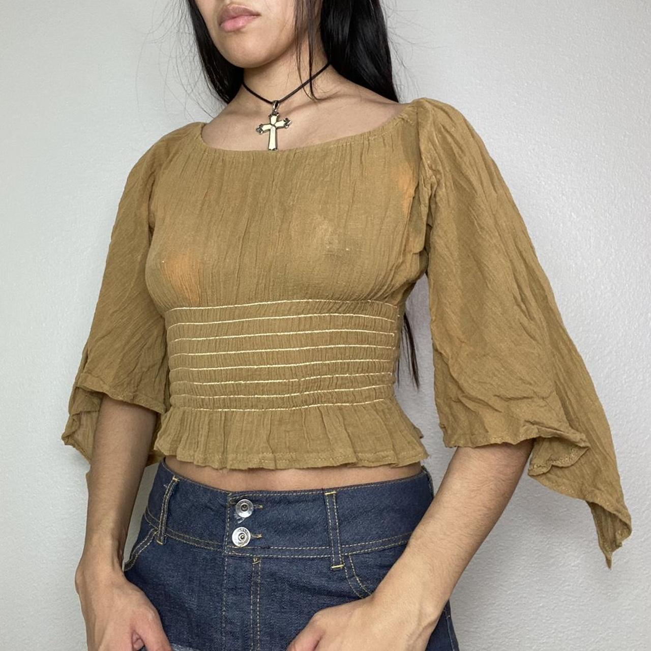 Y2K BOHO FLARE SLEEVE TOP Multiple light bleach... - Depop