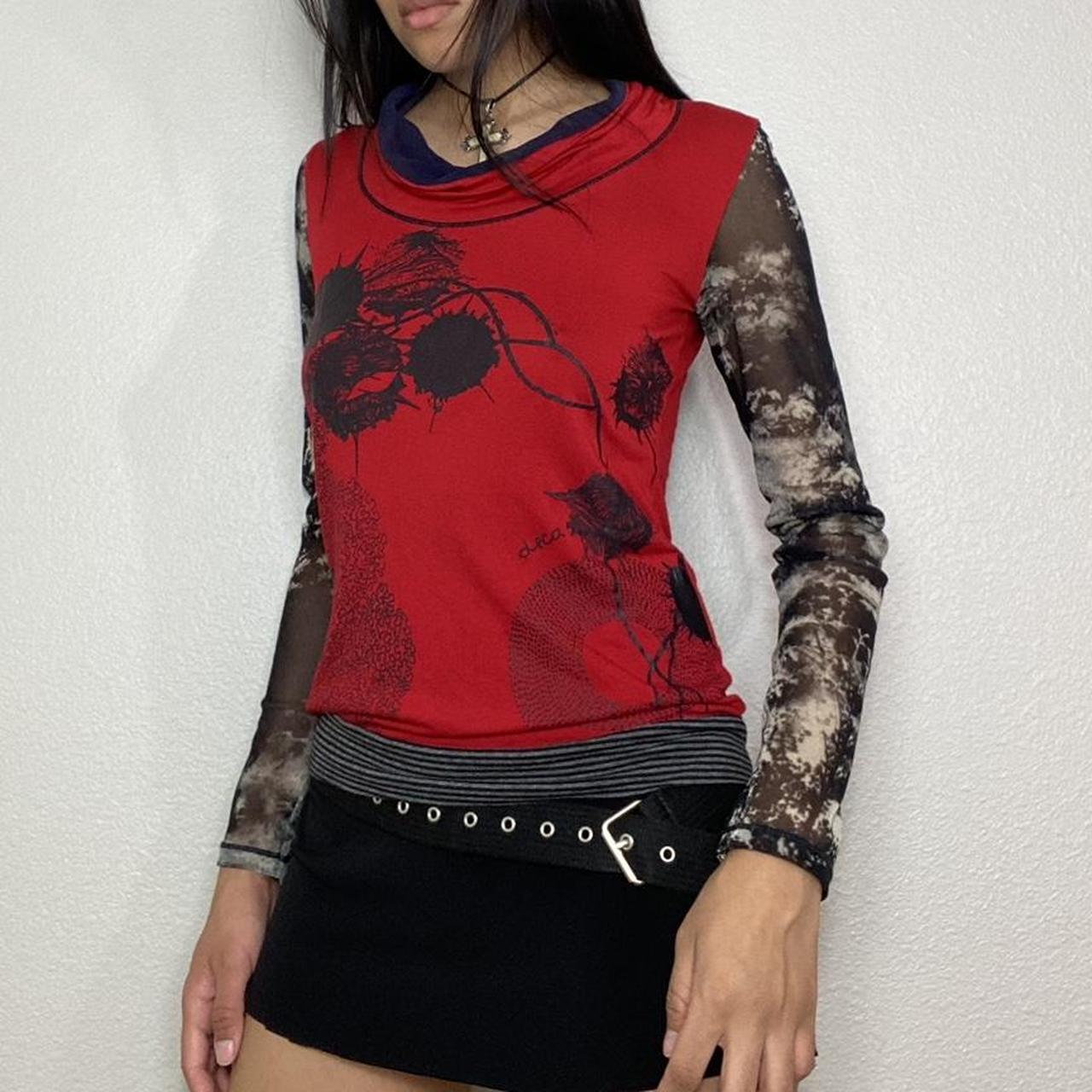 Y2K PUNK GRAPHIC MESH SLEEVED TOP Size-0 #punk... - Depop
