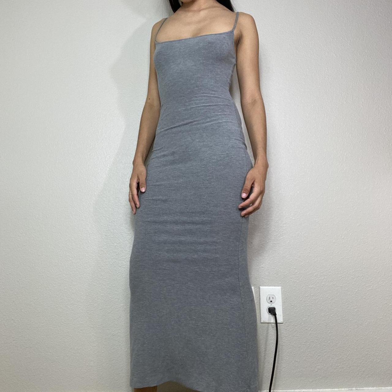 SKIMS GREY RIBBED MAXI DRESS Size-M #skims... - Depop