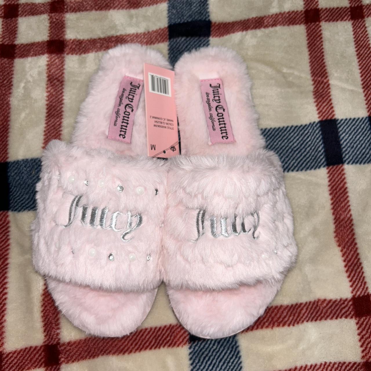 Juicy Couture pink and silver slippers... - Depop