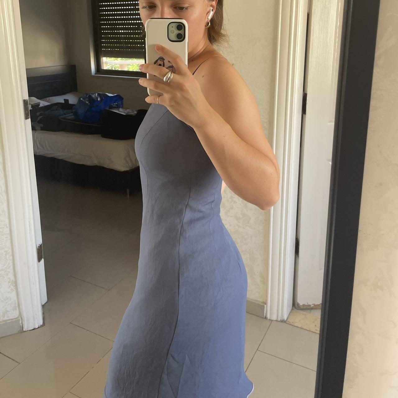 Blue dress Side zip fastening Scalloped hem Double... - Depop