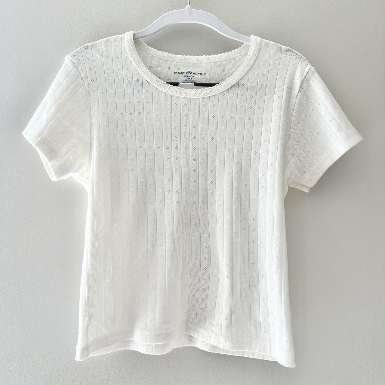 White Brandy Melville Cropped T-Shirt with floral... - Depop