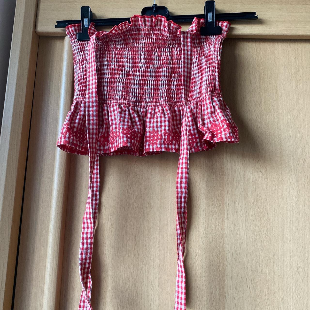 SHEIN Red Checkered Strappy Crop top. Size... - Depop
