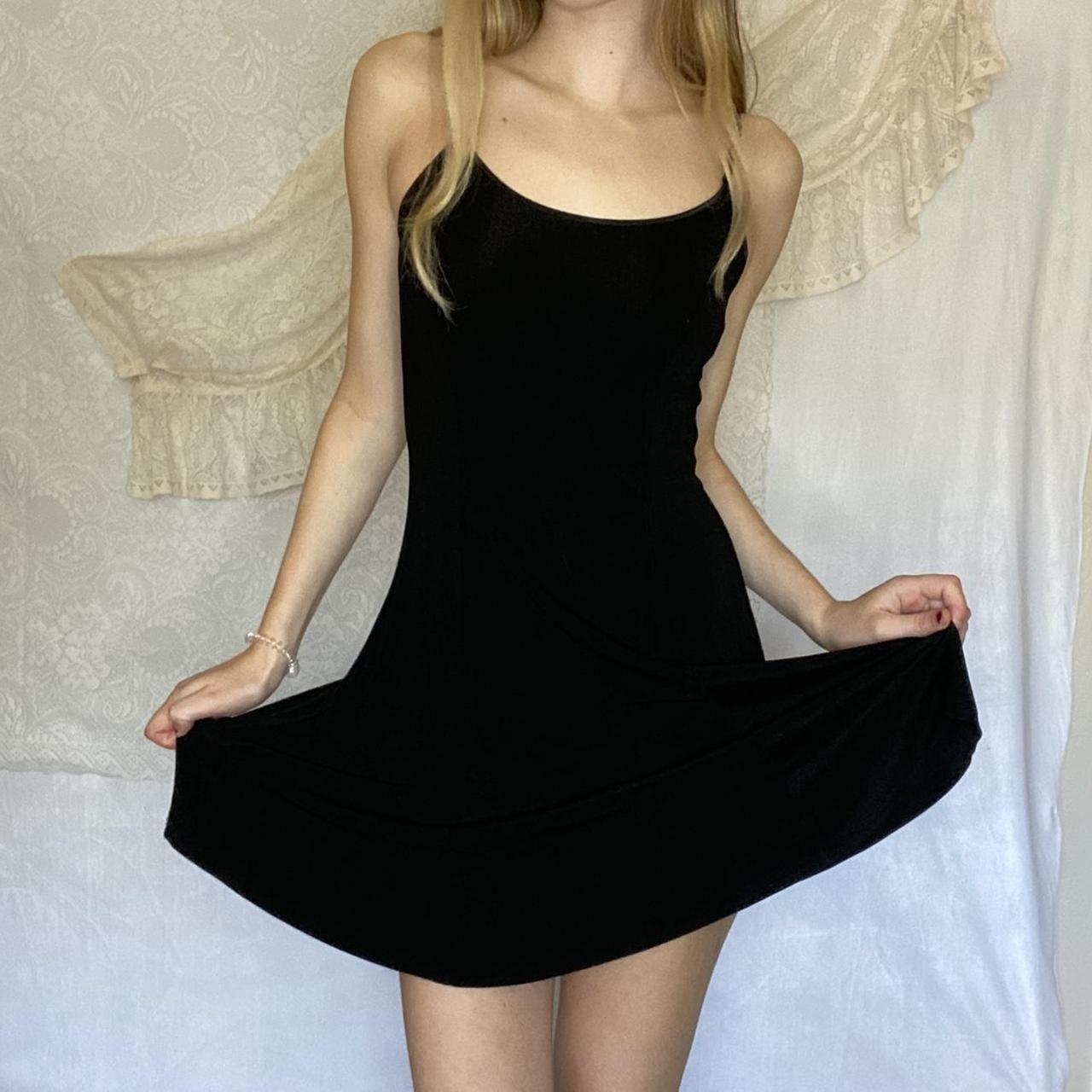 the perfect vintage black mini dress for summer size... - Depop