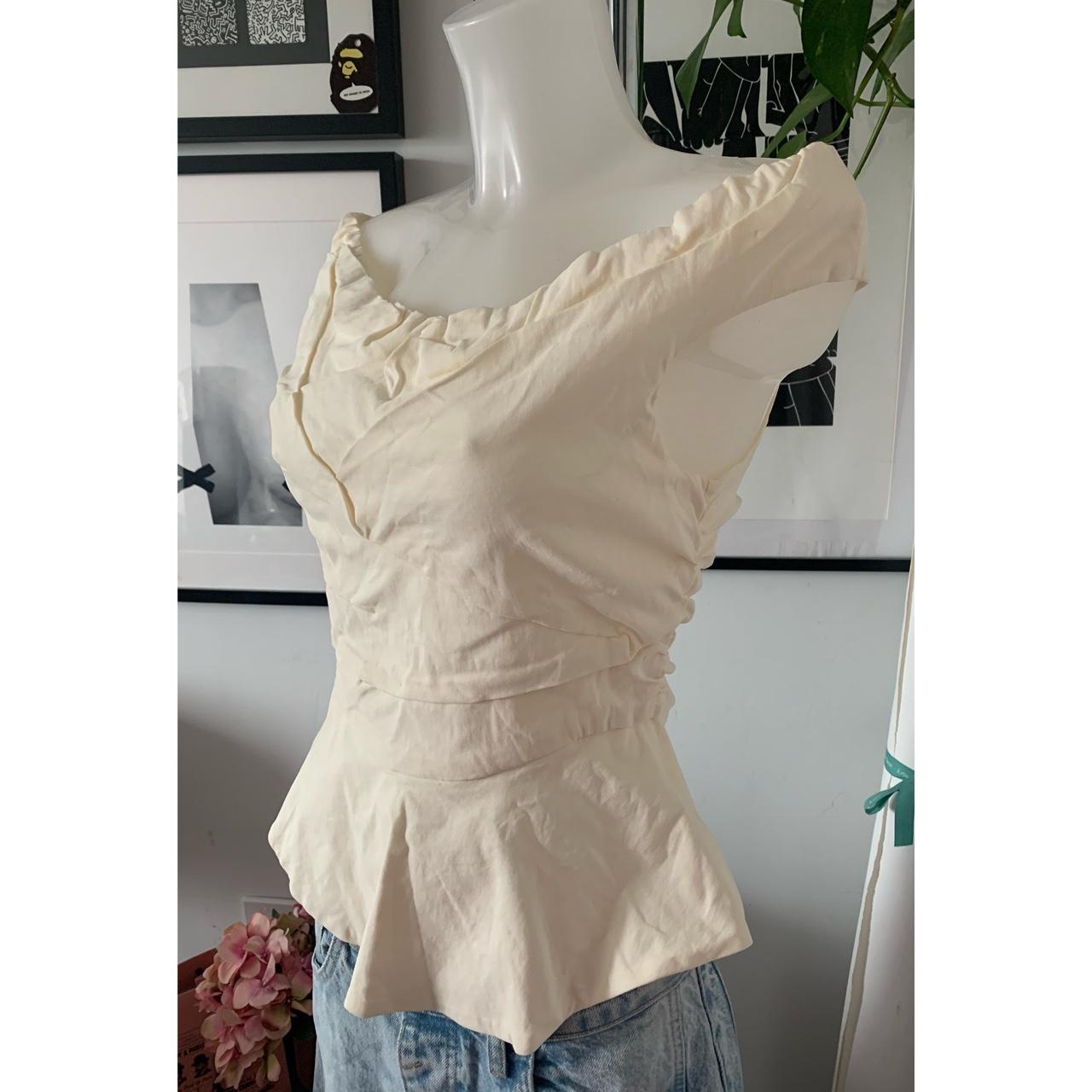 Tempest white/cream pleated fitted cold-shoulder... - Depop