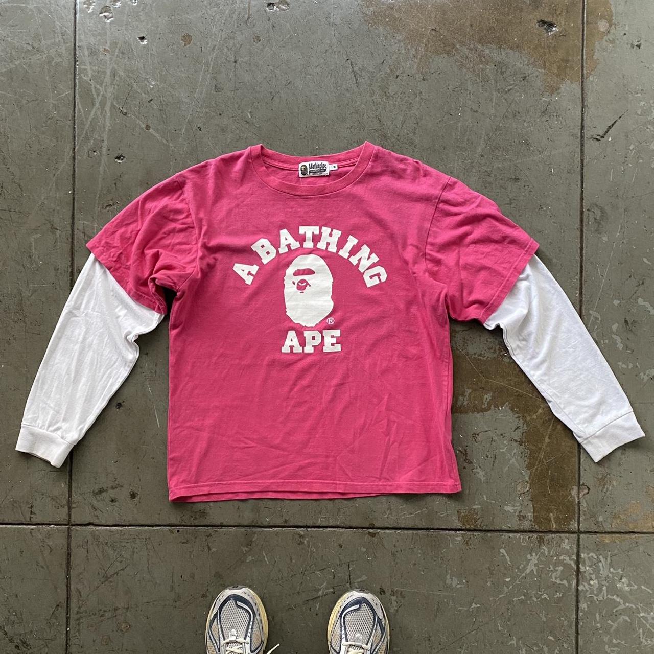 Pink Bape Long Sleeve Tee size:... - Depop