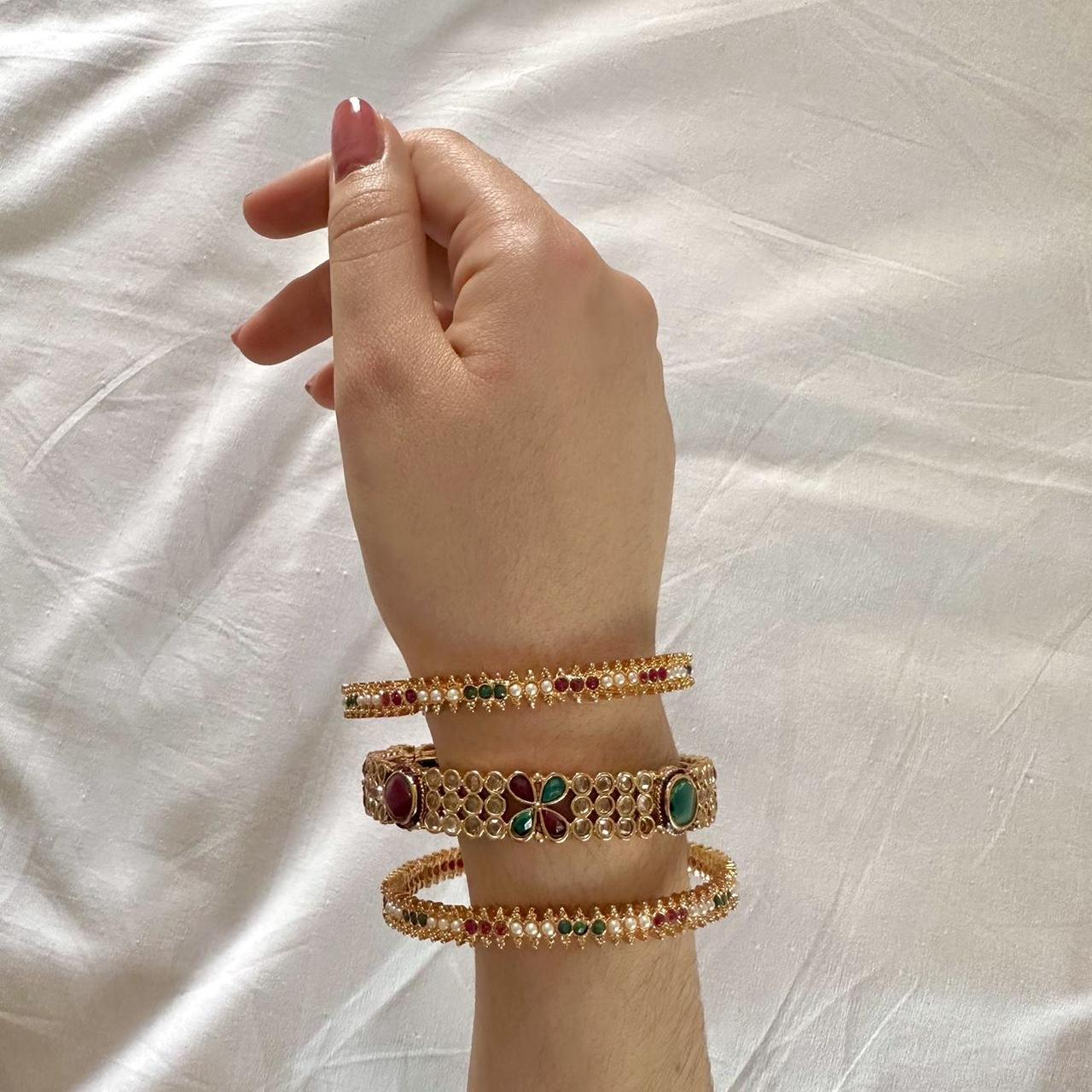 Real gold plated bangles with natural stones!... - Depop