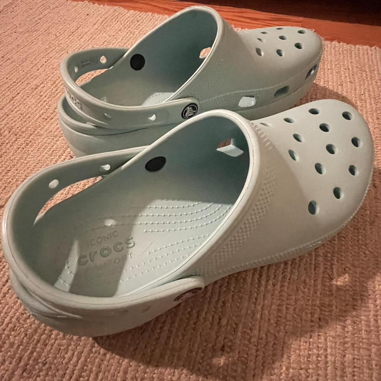 Crocs Women's Blue and Green Sandals | Depop
