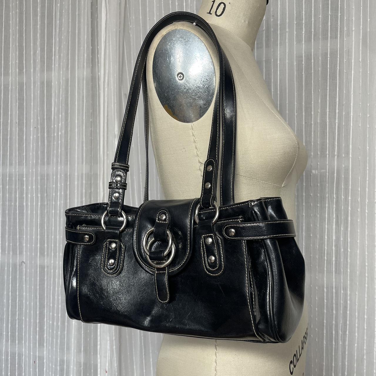Black Strada leather shoulder bag with silver... - Depop