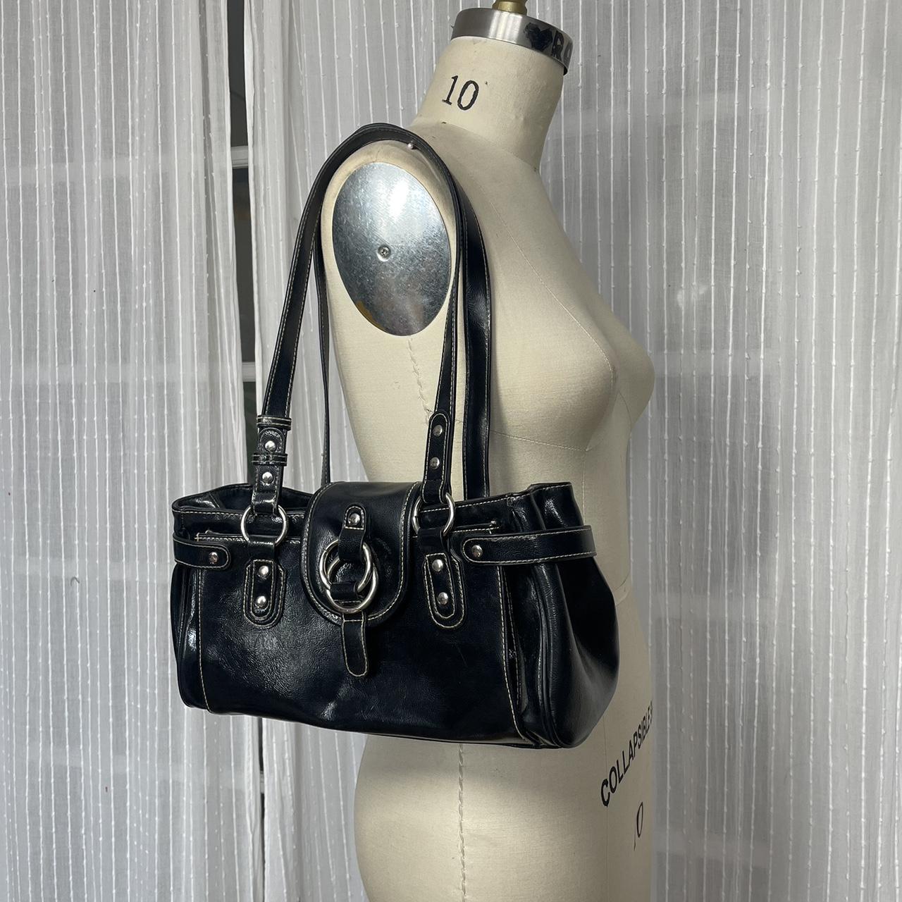 Black Strada leather shoulder bag with silver... - Depop