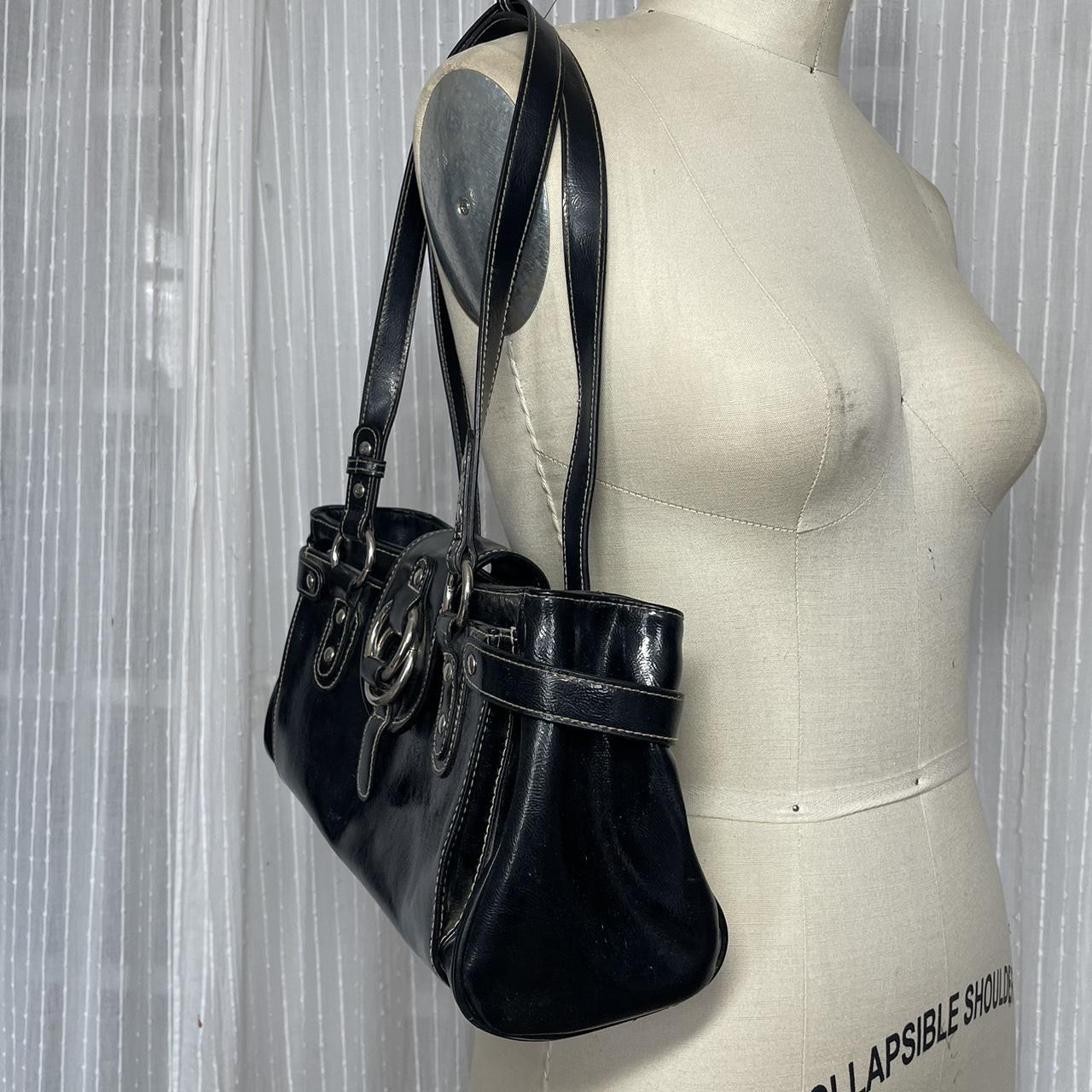 Black Strada leather shoulder bag with silver... - Depop