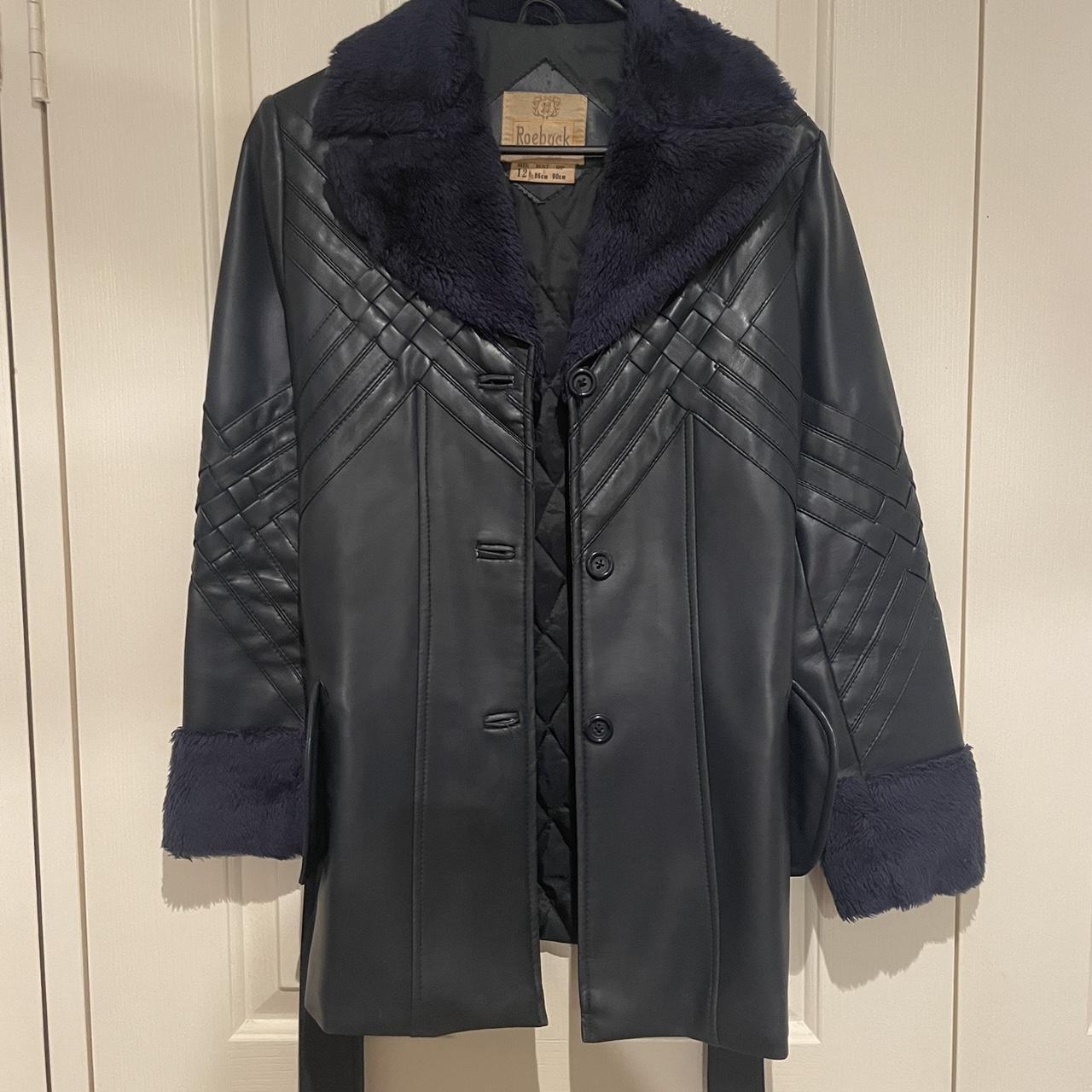 Vintage navy blue vinyl jacket in amazing condition.... - Depop