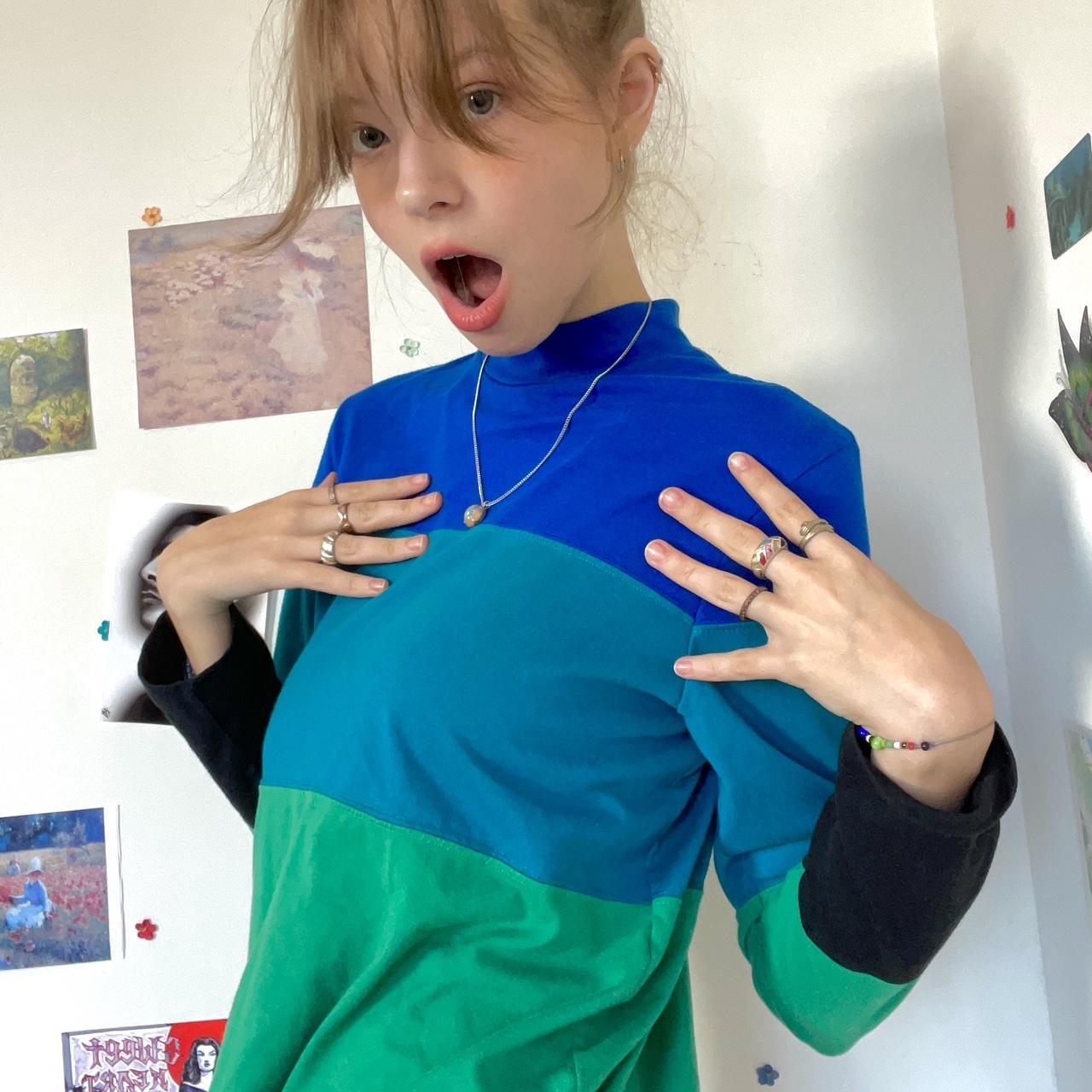 Chaus Women's Blue and Green Shirt | Depop