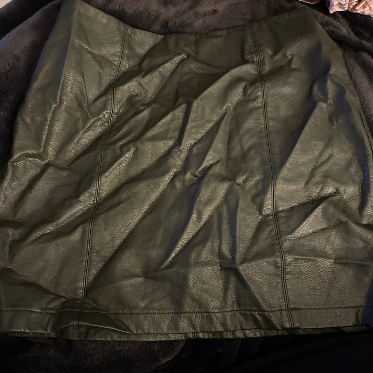 dorothy perkins green pleather skirt size 12 - Depop