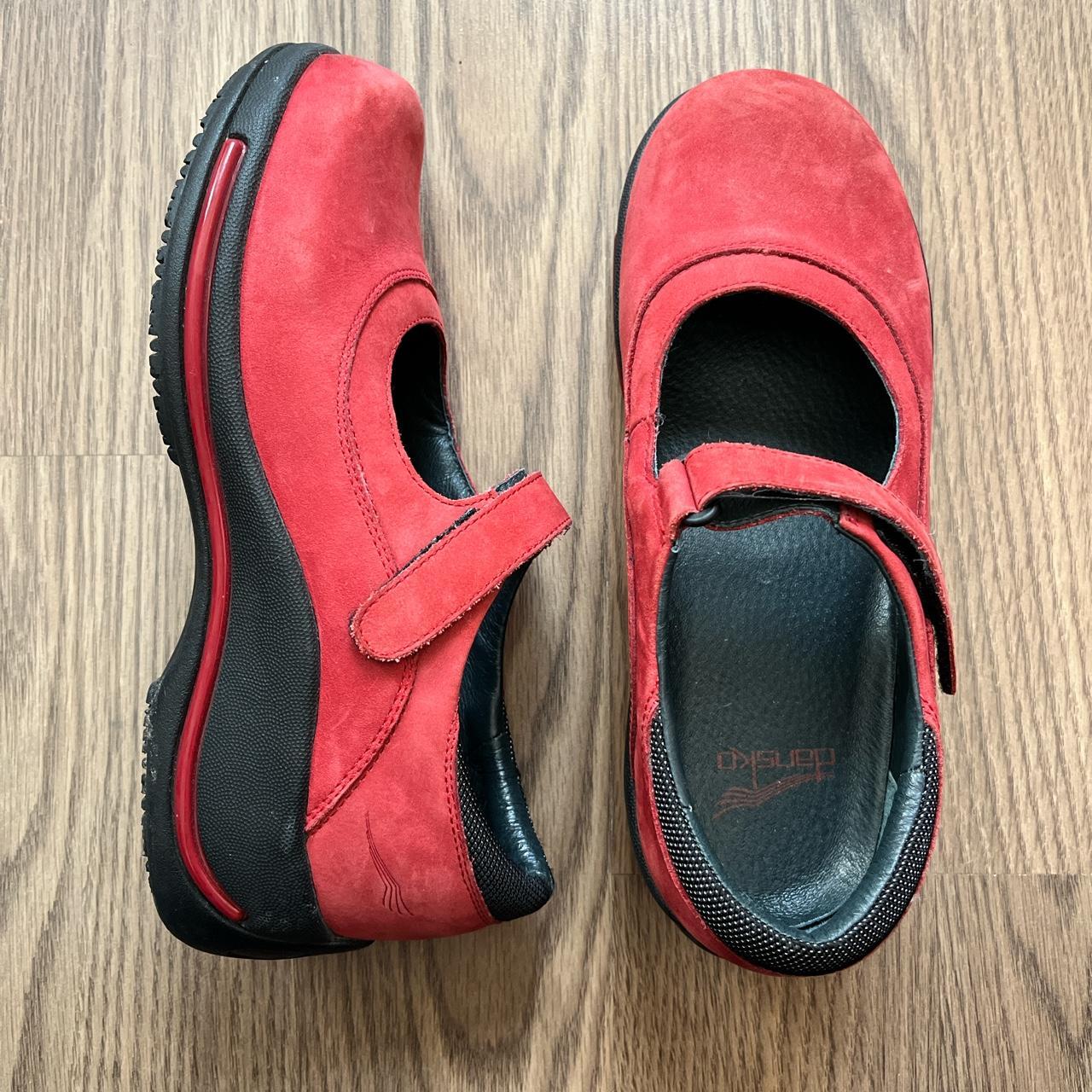 Red Dansko Mary jane clogs. Suede, Velcro, and so... - Depop
