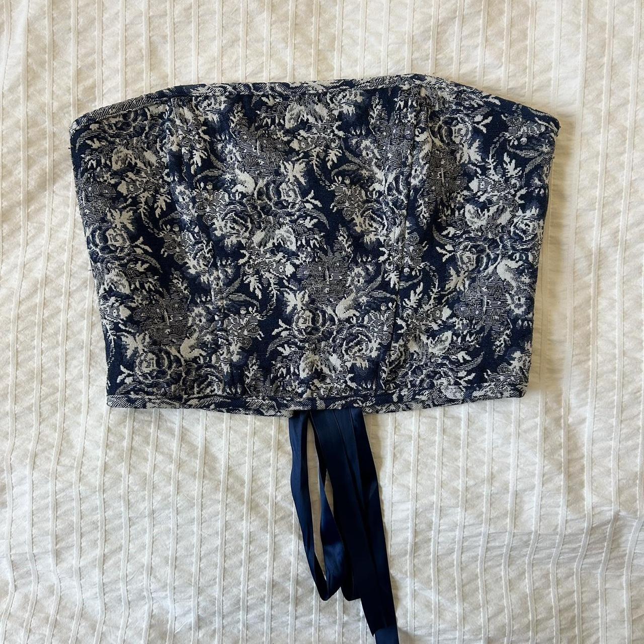 Blue floral ribbon corset top - Depop