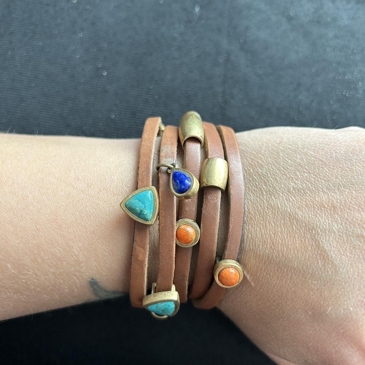 STUDIO BARSE 5-Row Leather Bracelet Turquoise Coral... - Depop