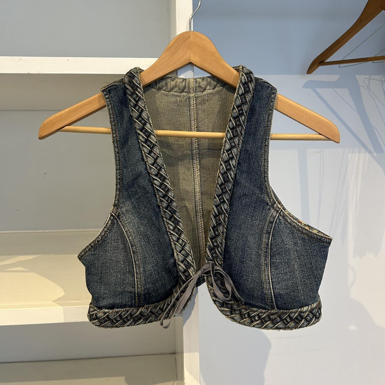 Vintage cowgirl style denim mini vest Would fit XS... - Depop
