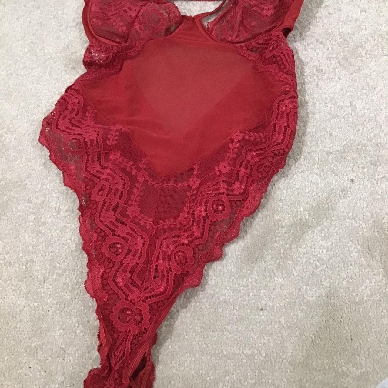 Asos red bodysuit mesh & lace size 34b Excellent... - Depop