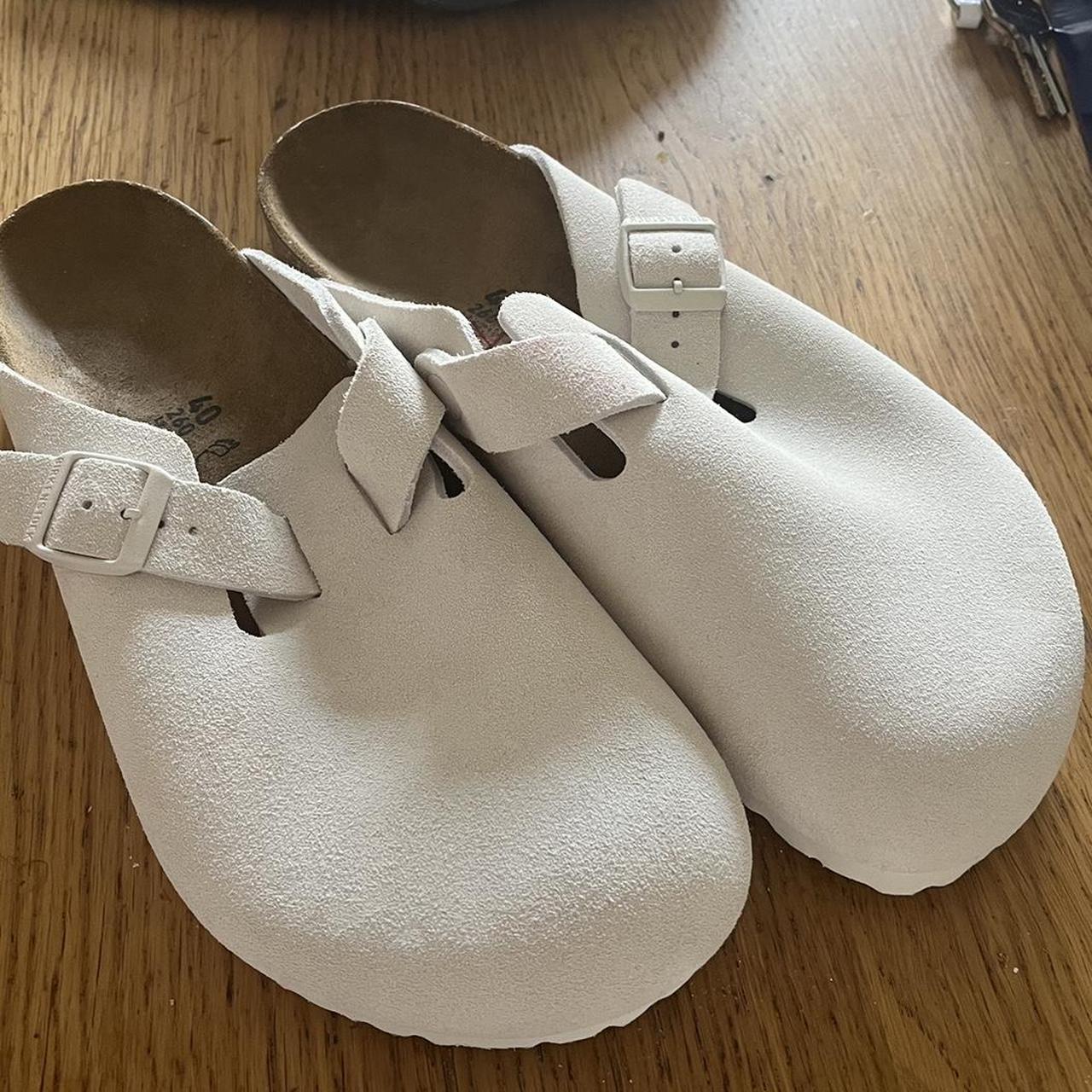 White Birkenstock clogs Boston suede leather SIZE 40 - Depop